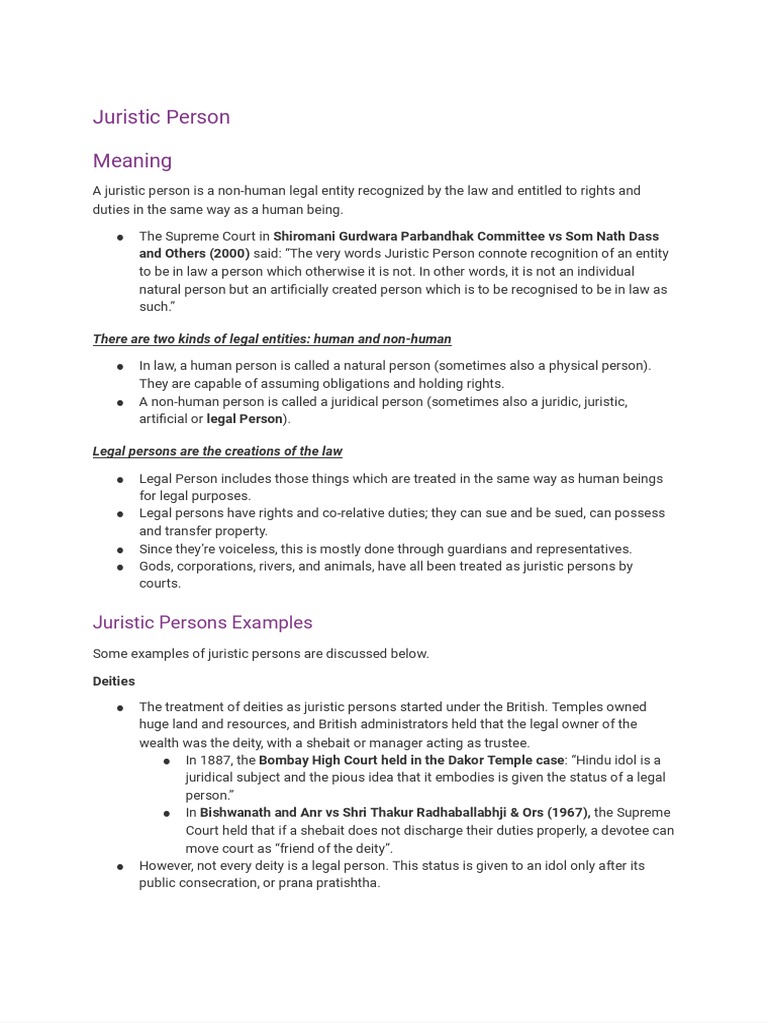 Juristic Persons: Legal Entities Explained | PDF