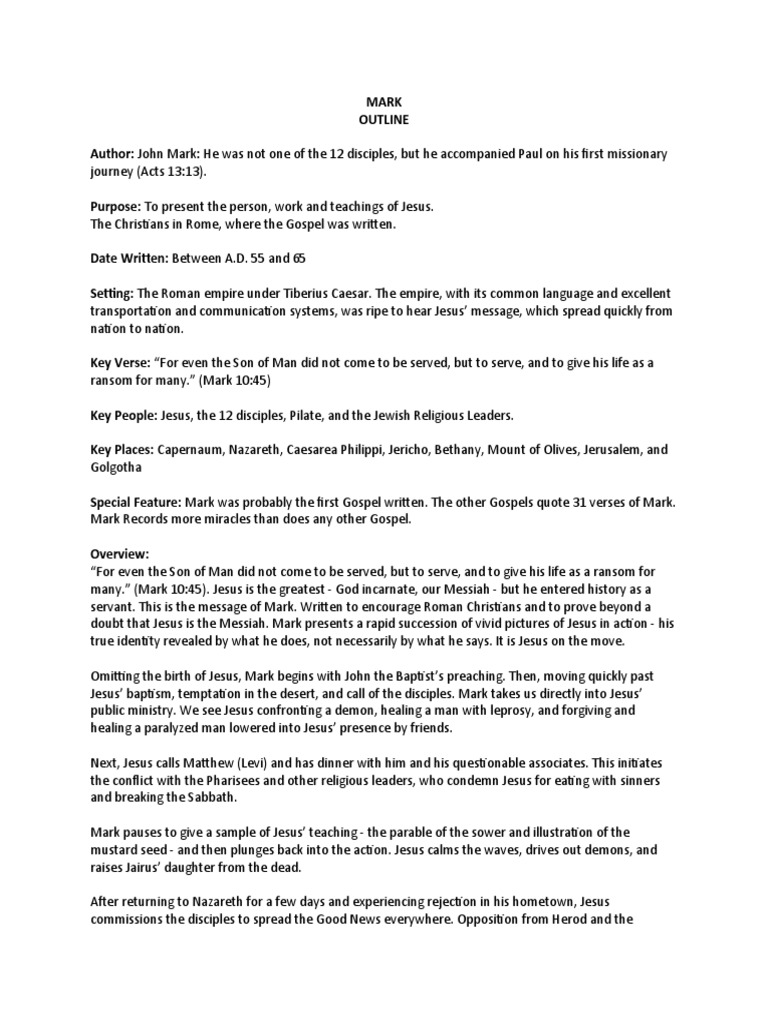 IBS Mark Outline | PDF | Jesus | Gospel Of Mark
