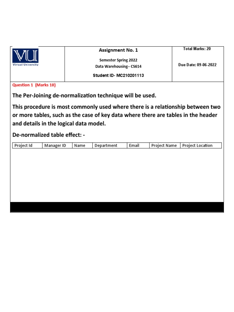 Assignment No. 1: Question 1 (Marks 10) | PDF