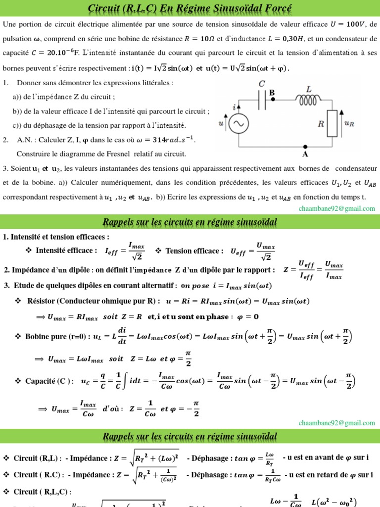 Exercice 1 (Circuit RLC) | Descargar gratis PDF | Impédance ...