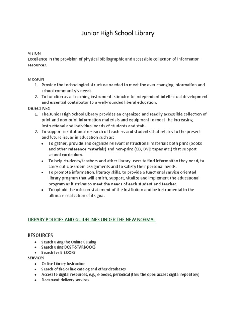 Junior High School Library Manual | PDF | Libraries | Books