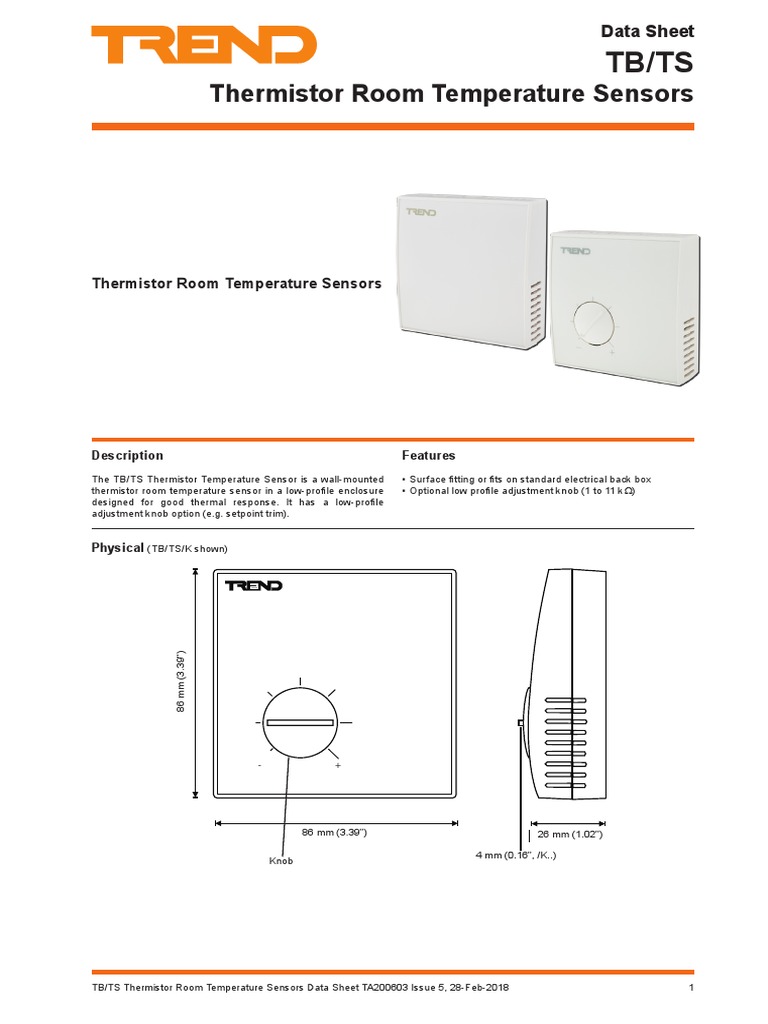 TB/TS: Thermistor Room Temperature Sensors | PDF | Sensor | Thermometer