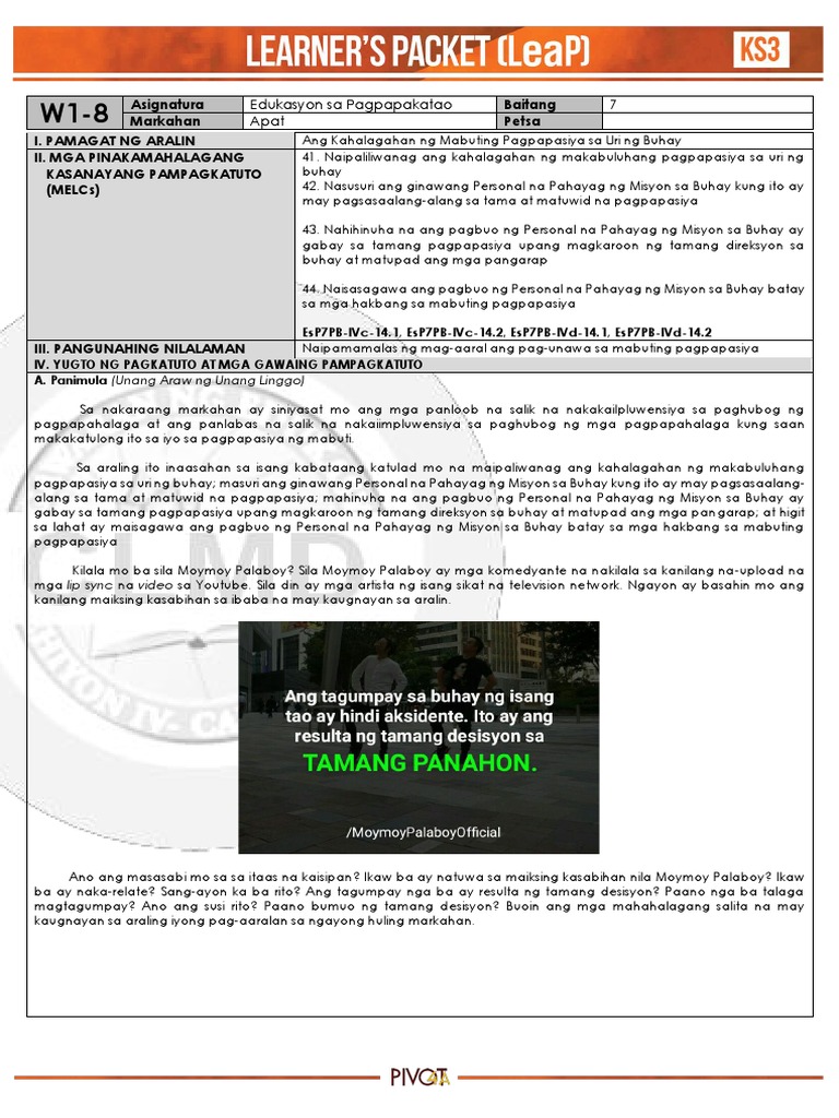 Q4 EsP 7 Week 1 8 | PDF