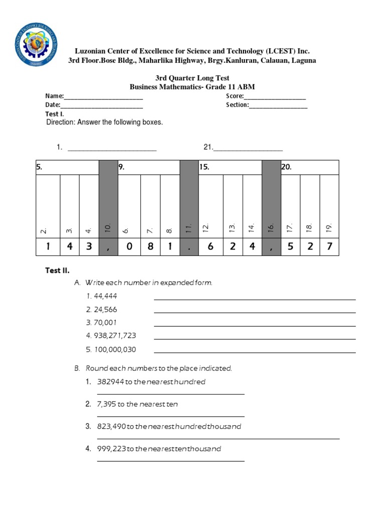 Business Math 3RD Quarter Long Quiz | Download Free PDF | Science ...