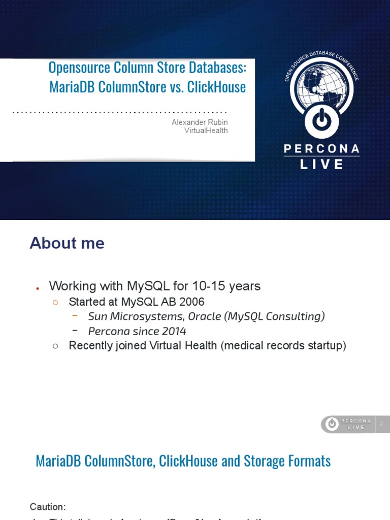 Opensource Column Store Databases - MariaDB ColumnStore vs. ClickHouse - FileId - 188040 | PDF ...