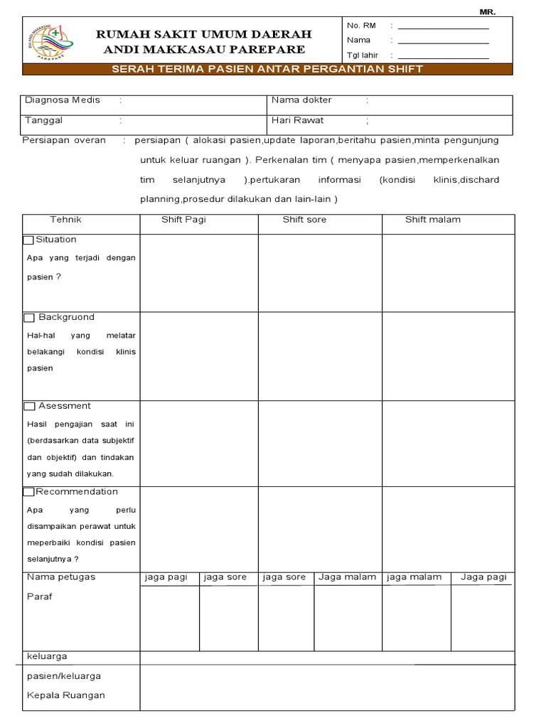 Form Serah Terima Pasien Antar Shift Jaga Peraway | PDF
