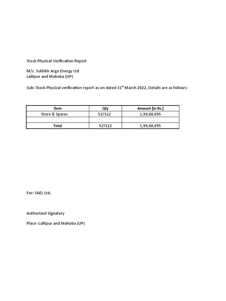 Stock Physical Verification Report | PDF