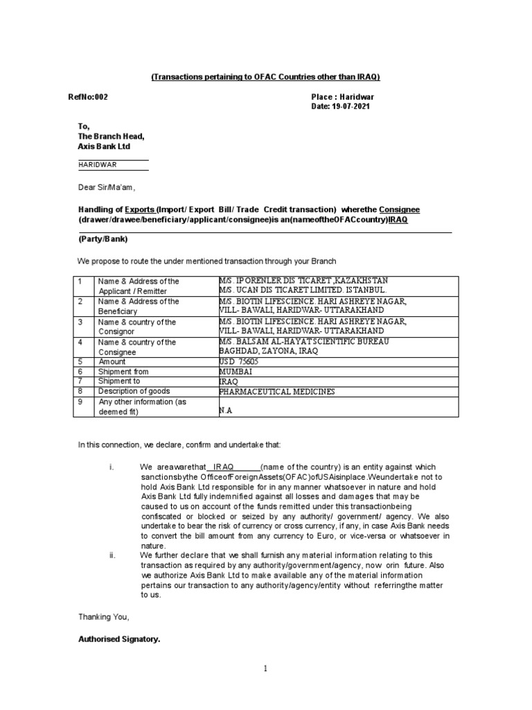 OFAC AnnexureI | PDF | Financial Services | Trade