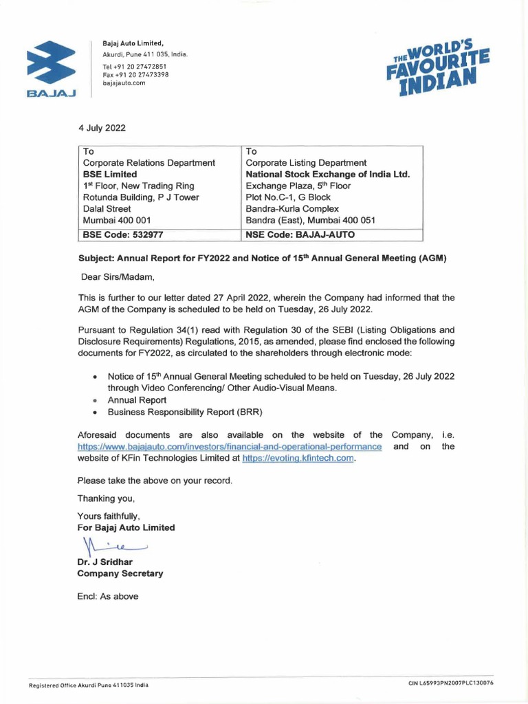 BAJAJ-AUTO 04072022202218 BALReg34AR2022 | PDF | Dividend | Login