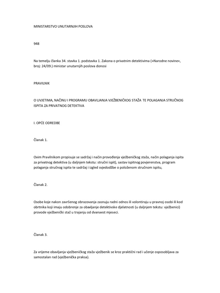 Pravilnik o Vjezbenickom Stazu I Polaganju Strucnog Ispita Za ...