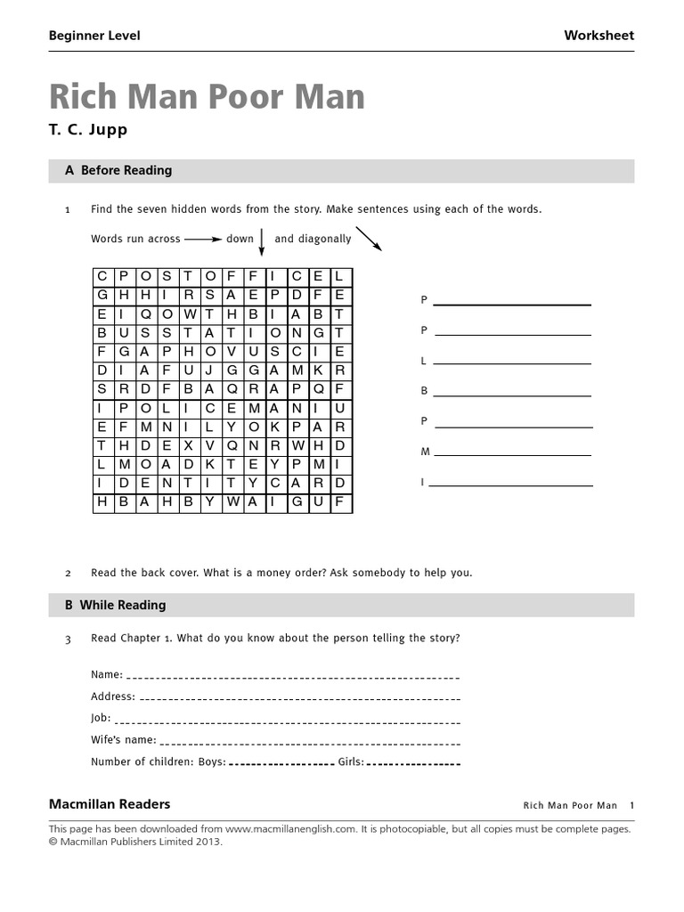Rich Man Poor Man Worksheet | PDF