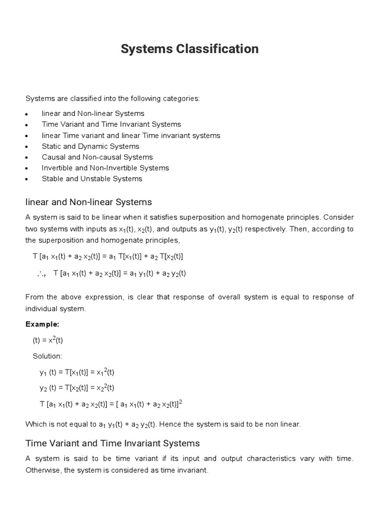 Systems Classification: Linear and Non-Linear Systems | PDF | Mechanics ...