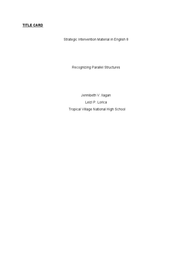 Strategic Intervention Material in English 8 | PDF | Language Mechanics ...