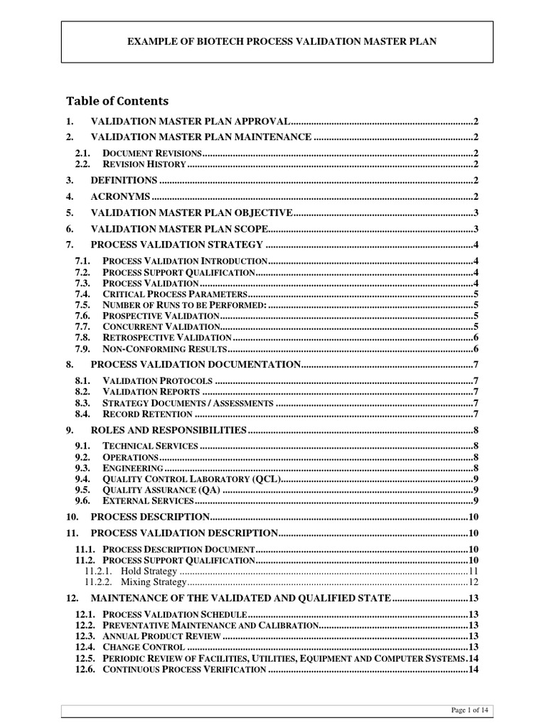Stephen Galvin Biotech Process Validation Master Plan | PDF | Verification And Validation ...