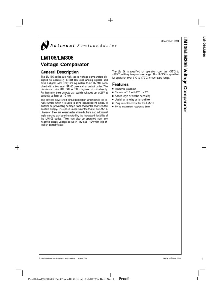 LM106/LM306 Voltage Comparator: General Description | Download Free PDF ...