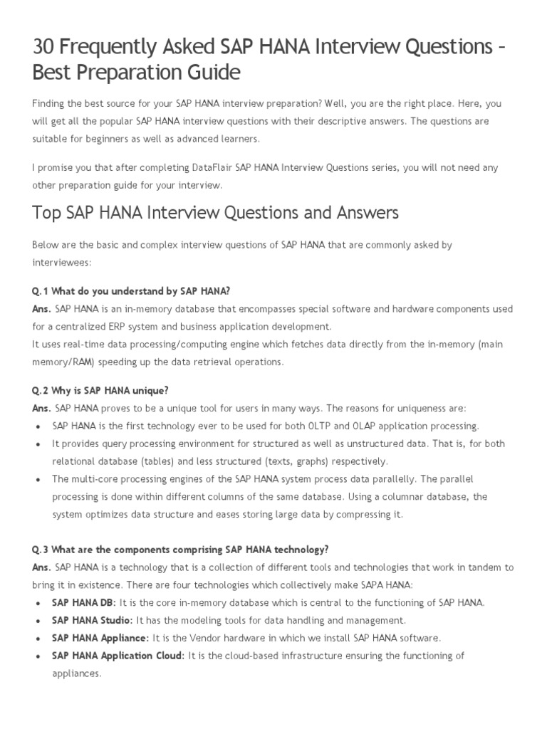 Sap Hana Questions | PDF | Databases | Database Transaction