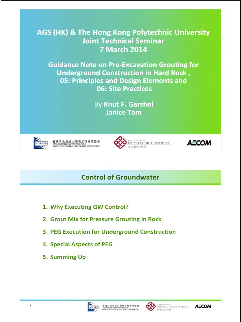 Guidance Note On Pre-Excavation Grouting For Underground Construction ...