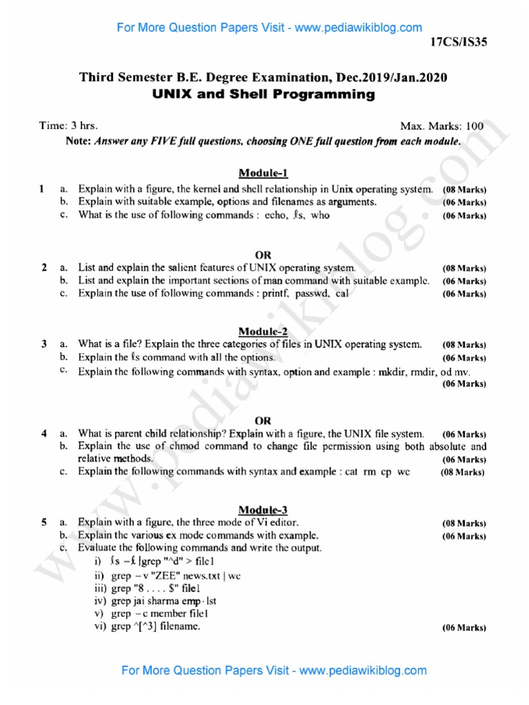 Unix Jan 2020 (2017 Scheme) | PDF