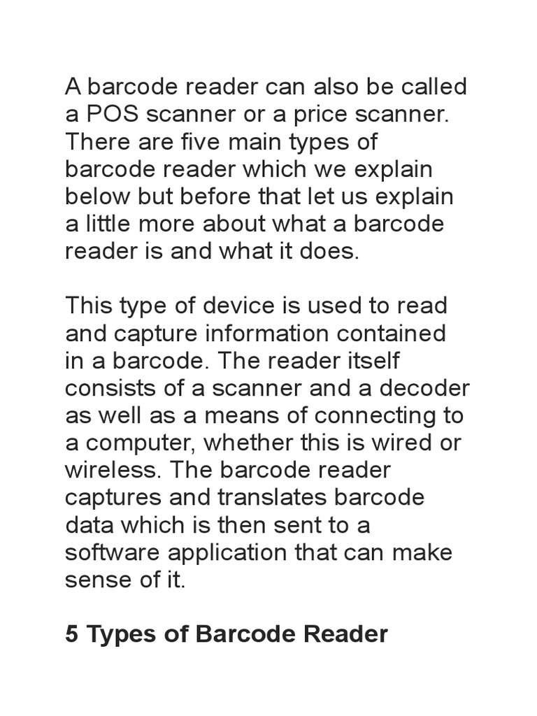 5 Types of Barcode Reader | PDF | Barcode | Image Scanner