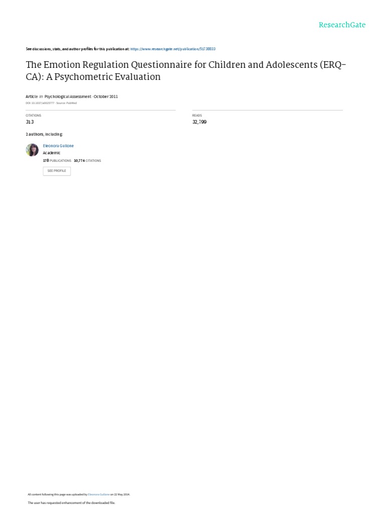 The Emotion Regulation Questionnaire For Children and Adolescents (ERQ ...