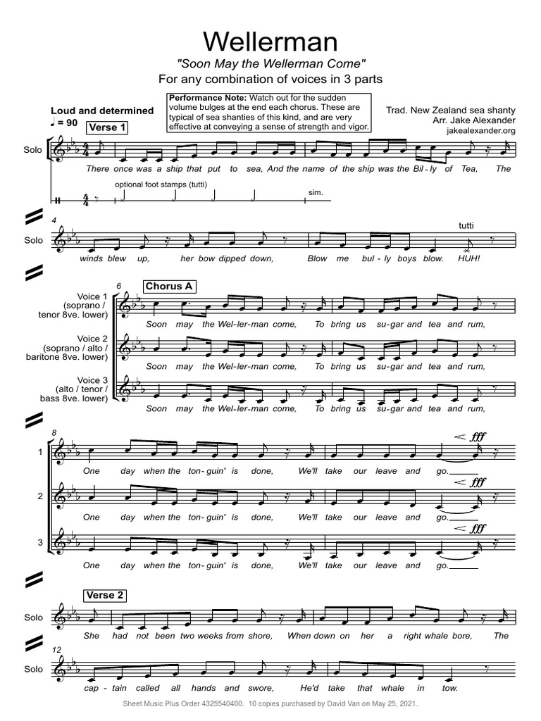 Wellerman: For Any Combination of Voices in 3 Parts | PDF | Vocal Music ...