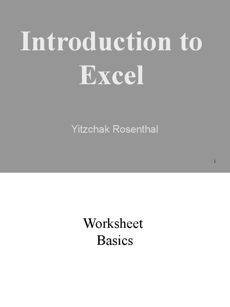 Introduction To Excel: Yitzchak Rosenthal | PDF | Microsoft Excel | Formula