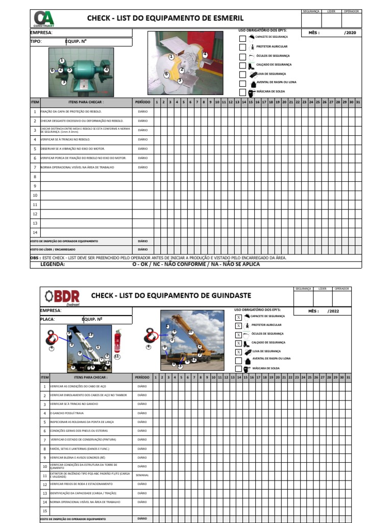 Check List de Todos Equipamentos | PDF | Bens manufaturados | Equipamento