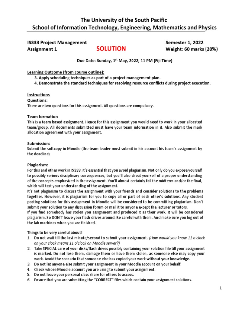 IS333 Project Management Assignment 1 Solutions | PDF | Computing