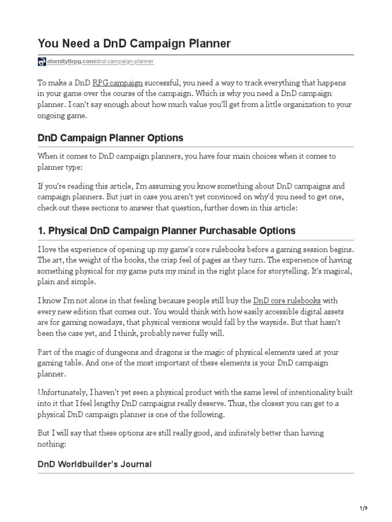 DND Campaign Planner | PDF | Role Playing Games | Tabletop Role Playing ...