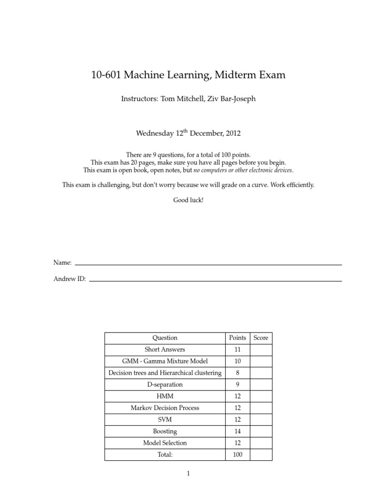12f-601-Midterm Machine Learning | PDF | Bayesian Network | Machine Learning