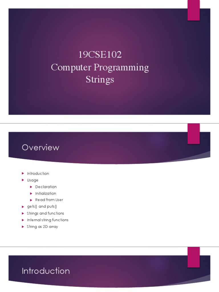 19cse102 Computer Programming Strings Pdf String Computer Science Subroutine 2304