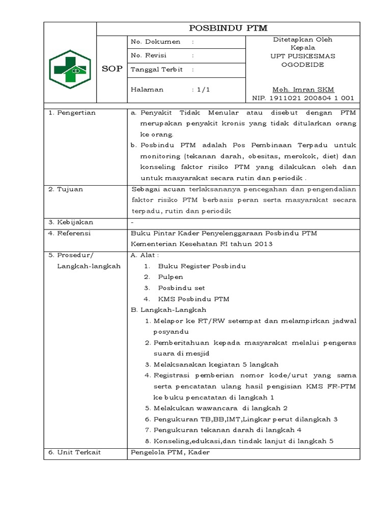 Sop Posbindu PTM | PDF