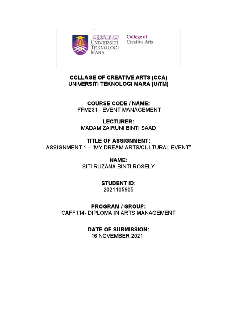 Assignment 1-My Dreams Event | PDF