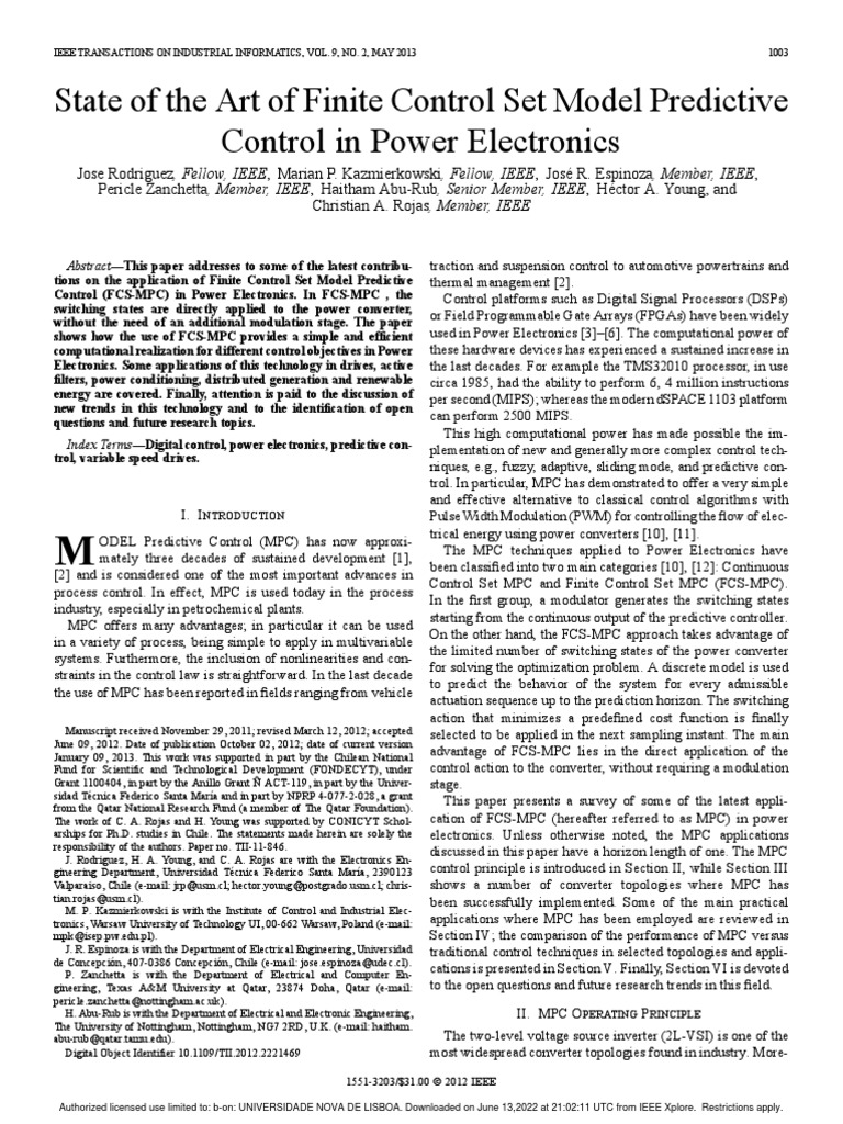 State of The Art of Finite Control Set Model Predictive Control in ...