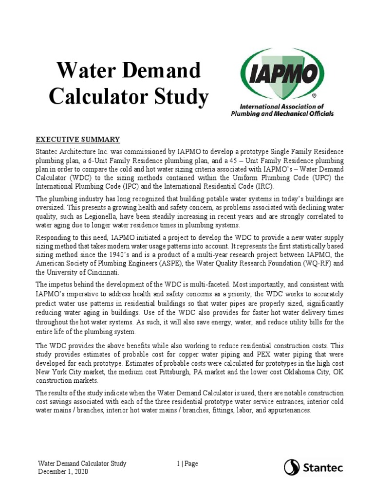 Water Demand Calculator Study-Final | PDF | Plumbing | Room