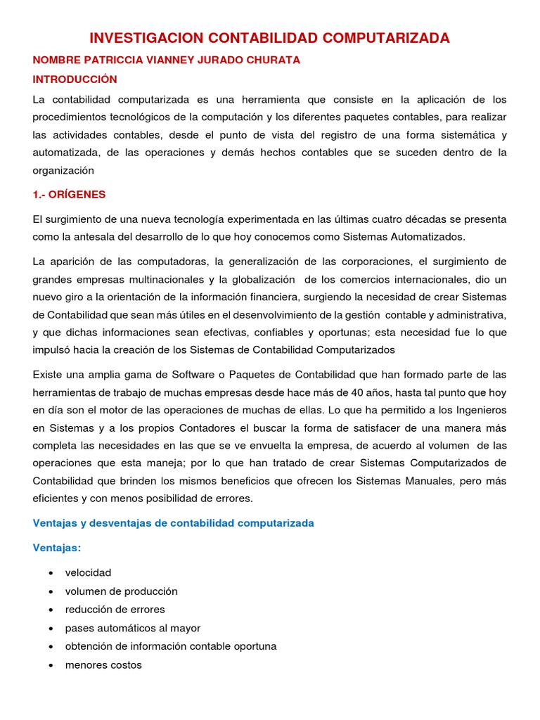 Investigacion Contabilidad Computarizada | Descargar gratis PDF | Contabilidad | Software