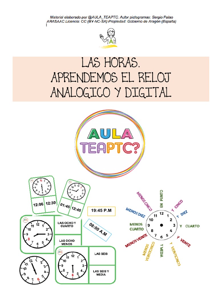 Material TEACCH Aprendemos Las Horas Reloj Analogico y Digital | PDF ...