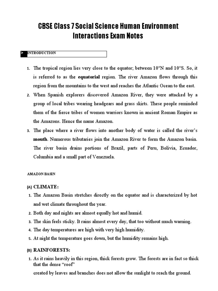 Class 7 Social Science Human Environment Interactions Exam Notes | PDF ...