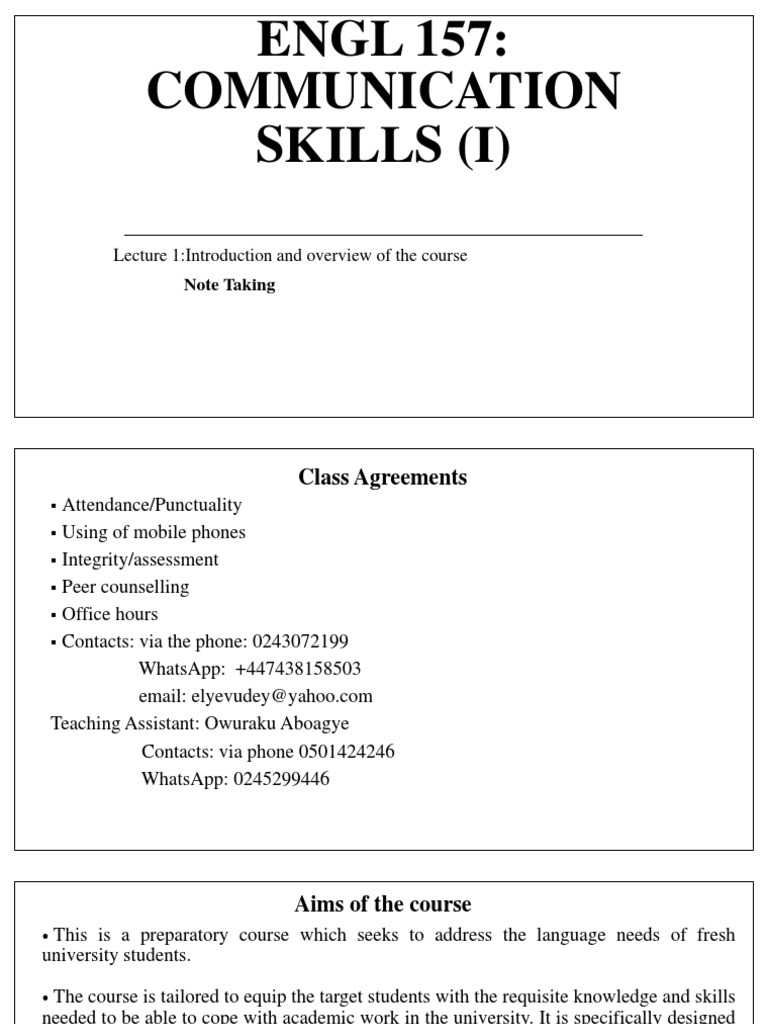 ENGL 157: Communication Skills (I) : Lecture 1:introduction and ...