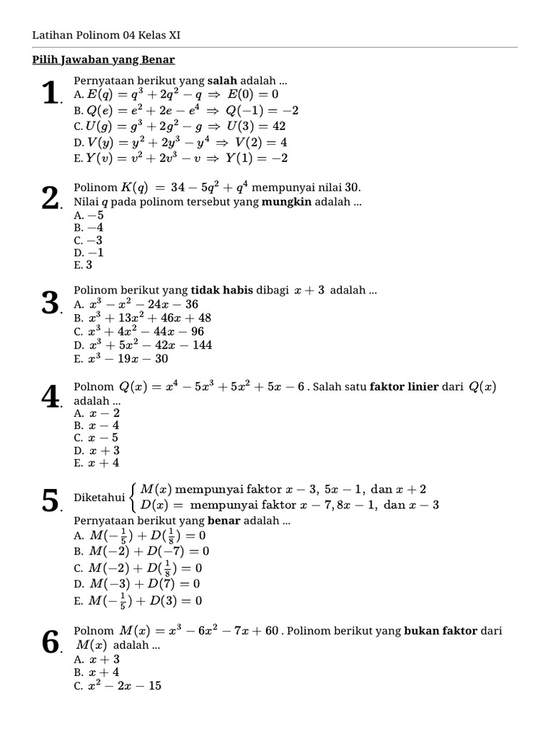 XI Polinom 04 | PDF | Metode & Bahan Ajar