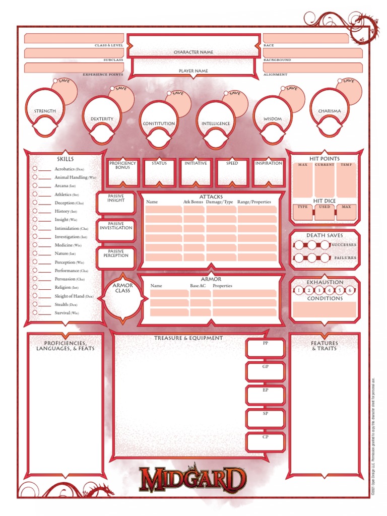 Midgard 5e - Character Sheet | PDF | Entertainment | Adventure Games