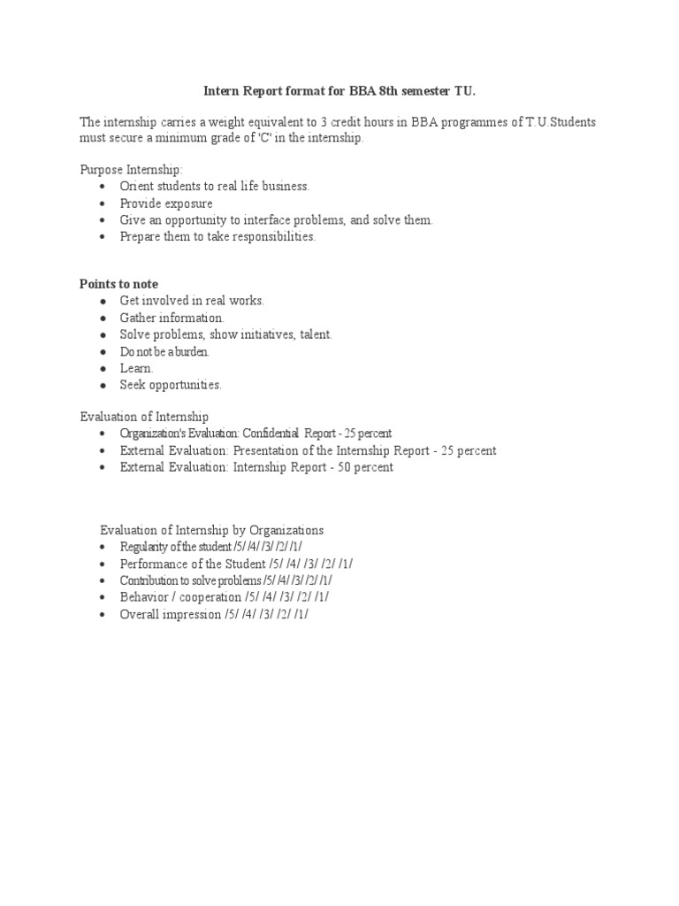 Intern Report Format 8th Semester TU | PDF | Evaluation | Internship