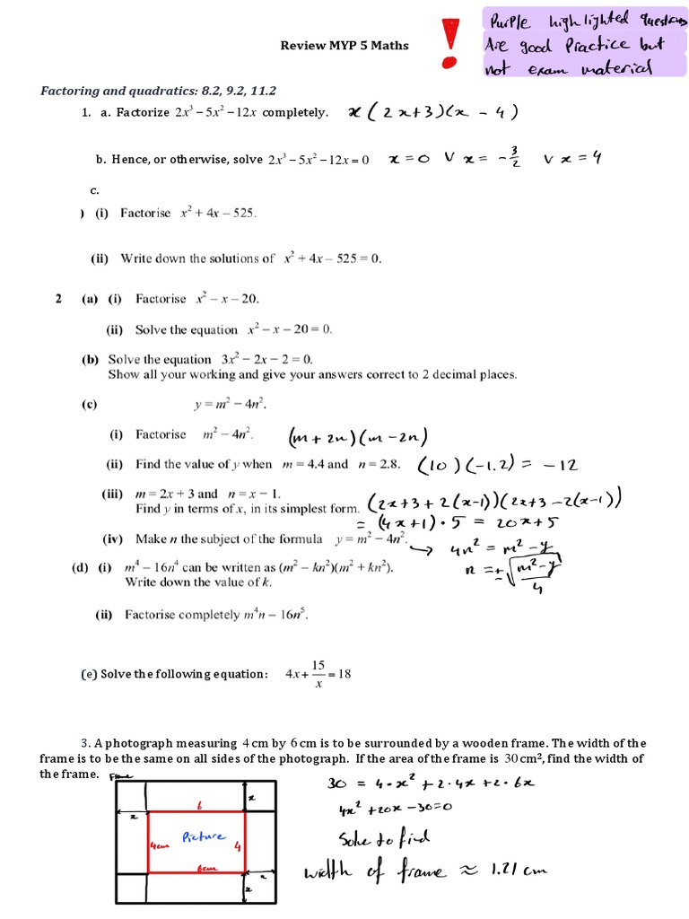 MYP 5 Maths: Factoring & Quadratics | PDF | Area | Function (Mathematics)