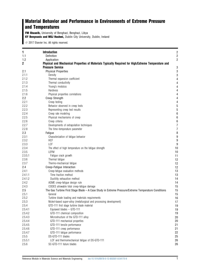 Material Behavior and Performance in Environments of Extreme Pressure ...