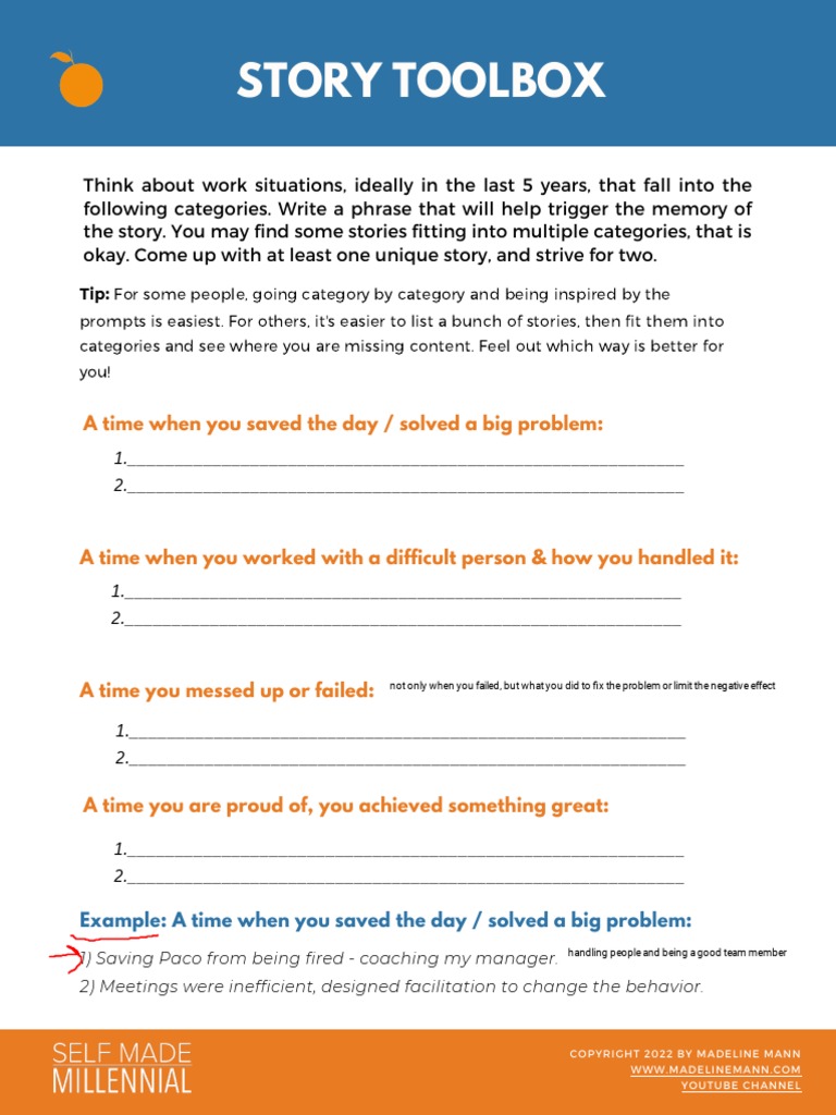 1pg Story Toolbox - STAR Interview behavioral (1) | PDF | You Tube ...