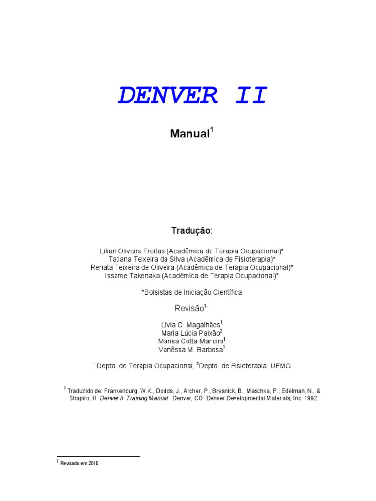Guia de administração e interpretação do teste Denver II | PDF ...