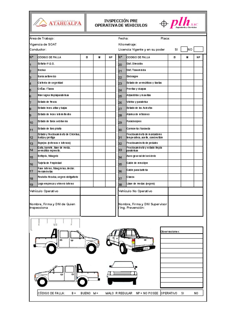 Formato Check List - Camioneta | PDF | Vehículo de motor | Bienes ...