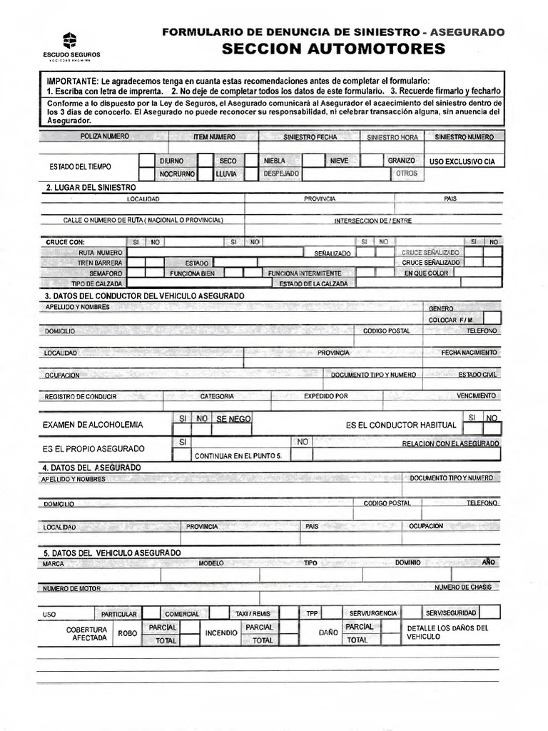 Formulario Siniestro Automotor | PDF