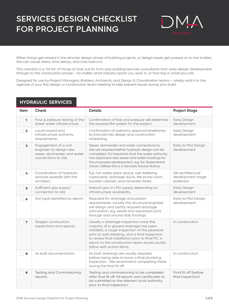 Services Design Checklist | PDF | Building Information Modeling | Design