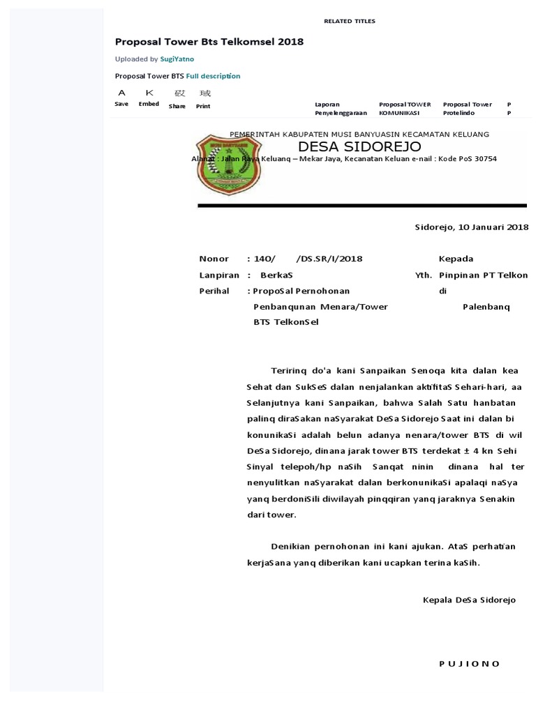 PDF Proposal Tower Bts Telkomsel 2018 | PDF
